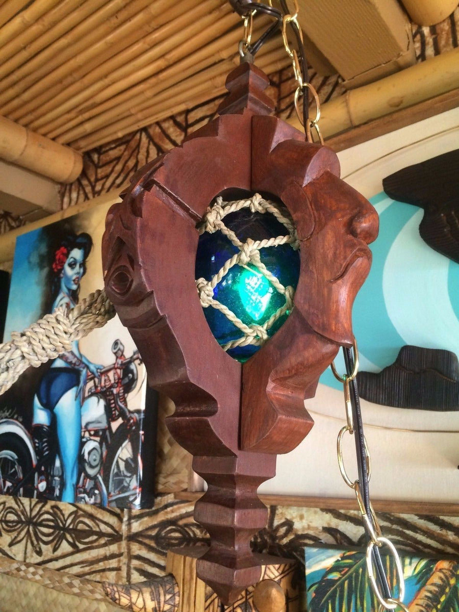 NEW Witco style lamp Blue glass fish float with net Tiki bar Smokin Ti ...